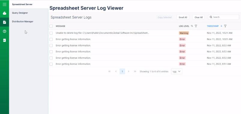 Spreadsheet Server View Log – Spreadsheet Server