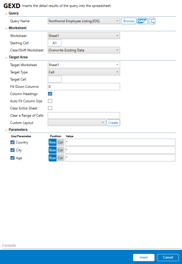Insert a GEXD with Existing Parameters – Spreadsheet Server