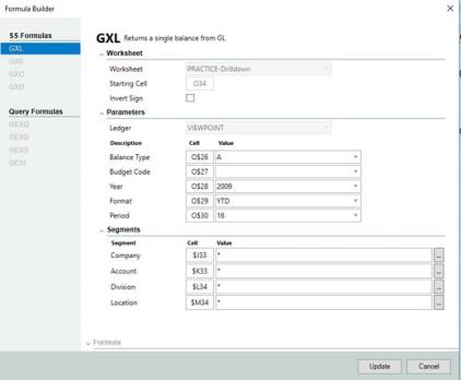 Create or Maintain GL Formulas – Spreadsheet Server