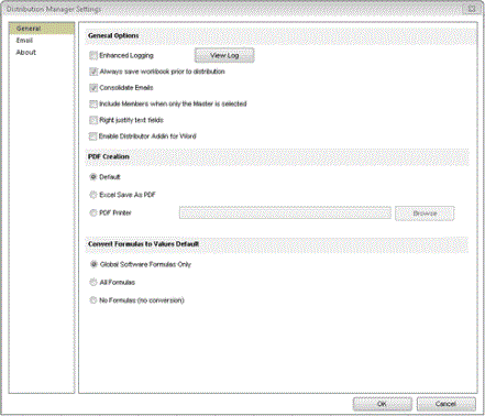 Distribution Manager Settings – Spreadsheet Server