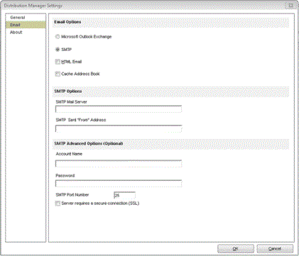 Distribution Manager Settings – Spreadsheet Server