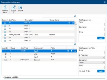 Create or Maintain Segment Lists – Spreadsheet Server