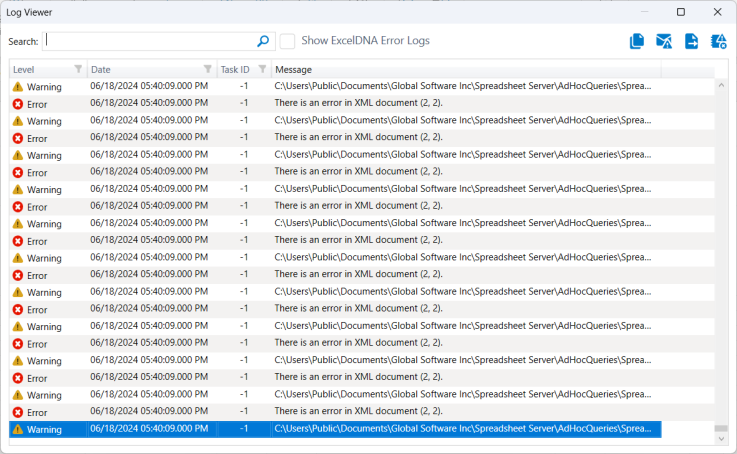 Spreadsheet Server View Log – Spreadsheet Server