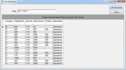 List Accounts – Spreadsheet Server