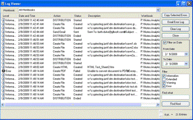 Distribution Manager View Log – Spreadsheet Server