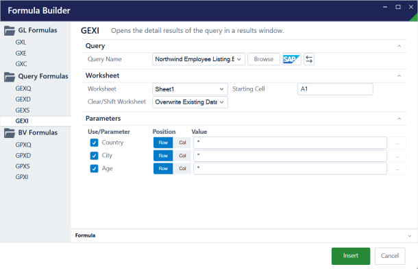 Formula Builder for Queries – Spreadsheet Server