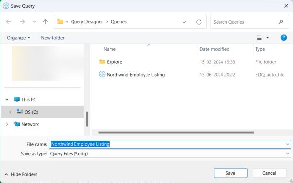 Save a Query for the First Time – Spreadsheet Server