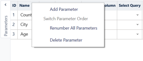 Parameters Panel – Spreadsheet Server