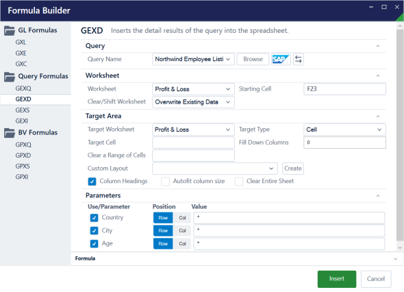 Parameters in Query Designer and Excel – Spreadsheet Server